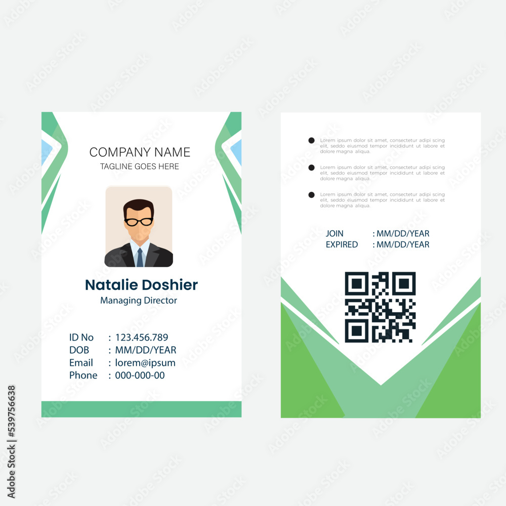 Green Professional employee identity card badge with man avatar Stock ... Green Professional employee identity card badge with man avatar Stock ...