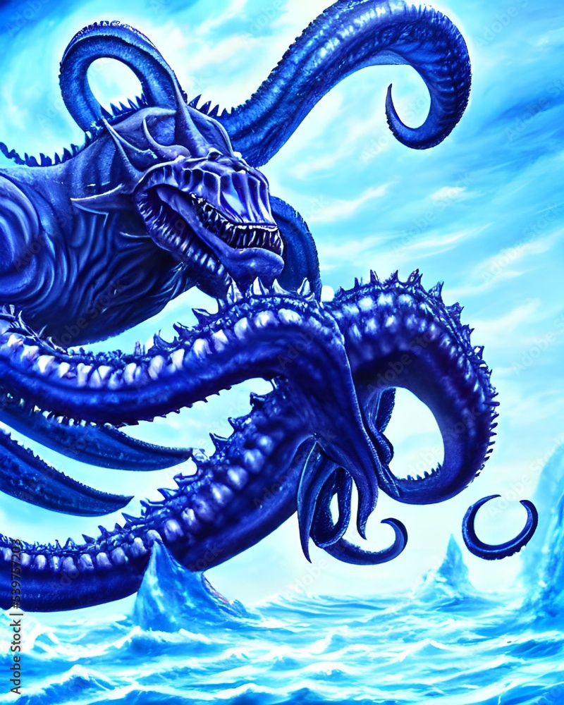 Illustrations of the underwater monster Cthulhu. Scary monster octopus ...