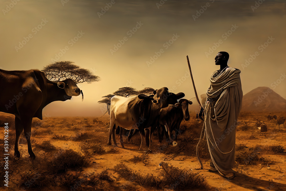 Concept art illustration featuring a cattleman tending and looking ...