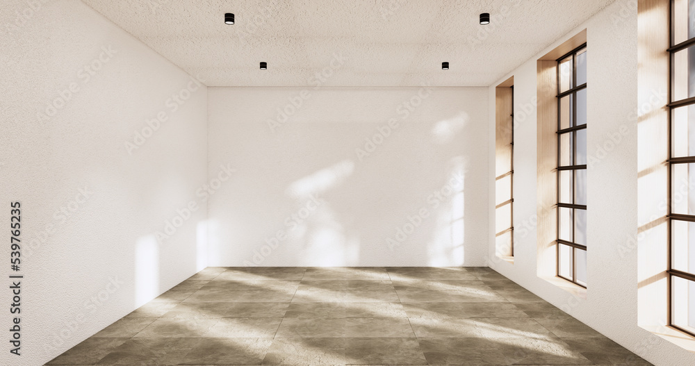 Cleaning empty room interior japandi wabi sabi style.3D rendering Stock ...