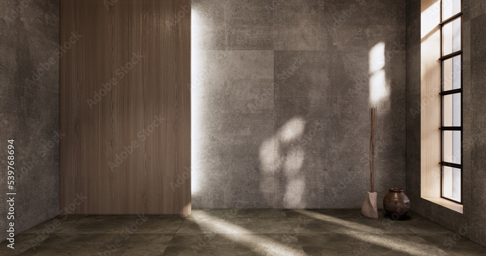 Cleaning empty room interior japandi wabi sabi style.3D rendering Stock ...