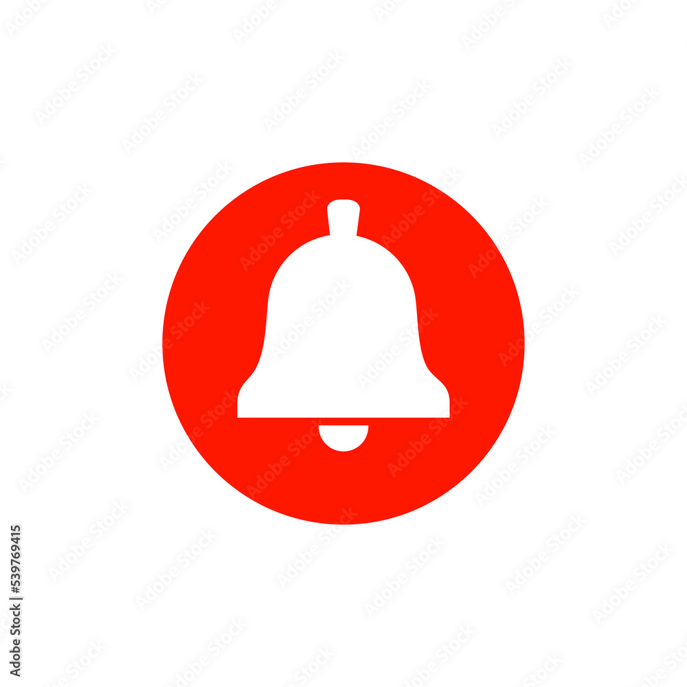 red bell button icon. Notification bell in a red circle. Template bell ...