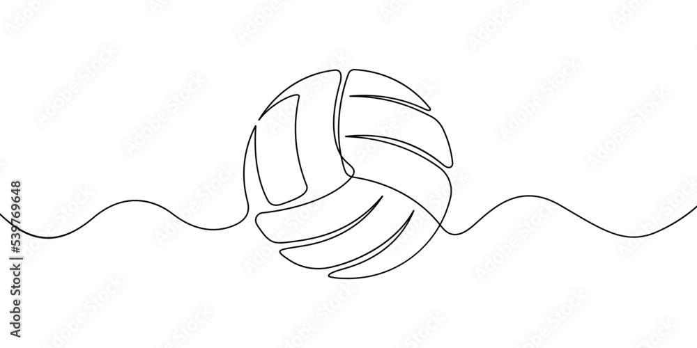 Continuous line drawing of ball. Volleybal one line art. Vector ...
