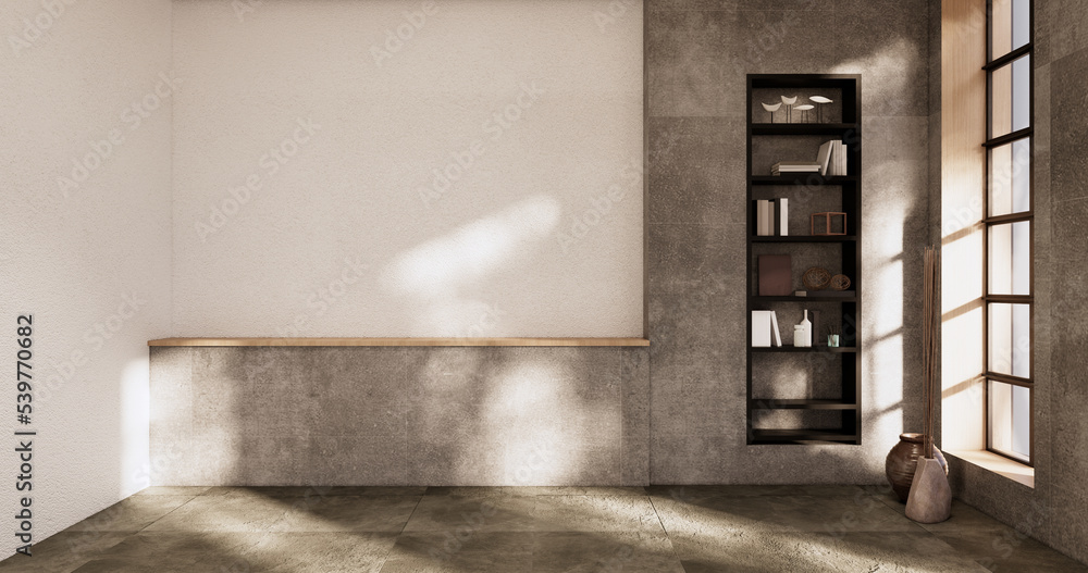 Cleaning empty room interior japandi wabi sabi style.3D rendering Stock ...