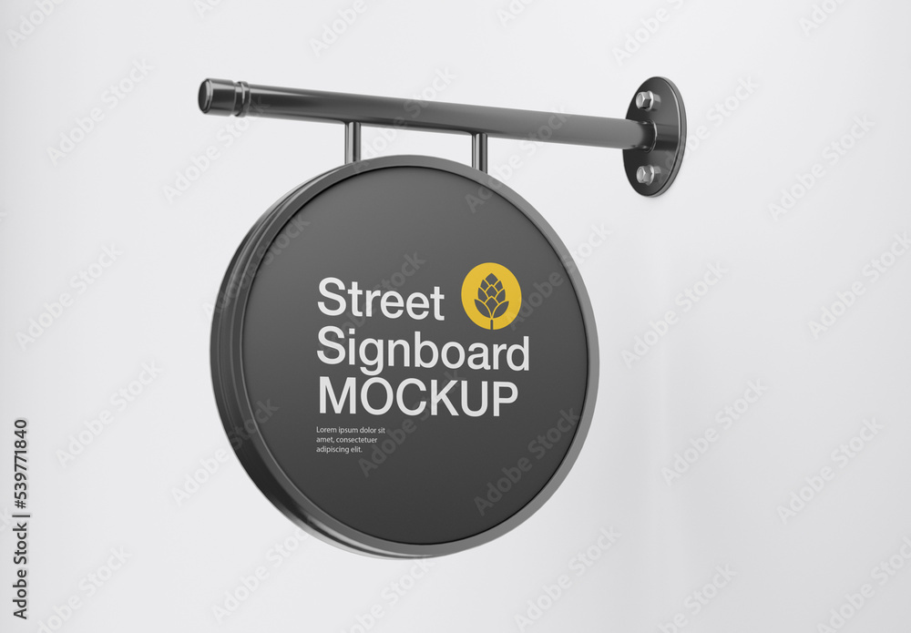 Round Signboard Wall Mockup Stock Template | Adobe Stock