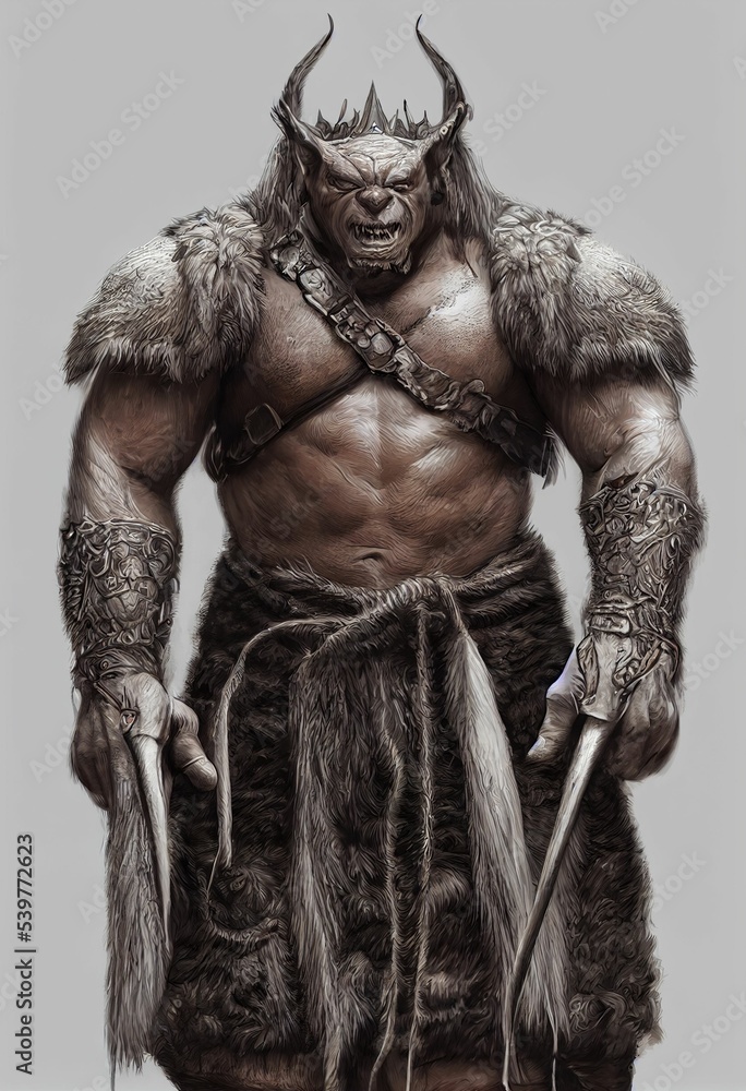 Hyper-realistic illustration of an ogre against a grey background Stock ...