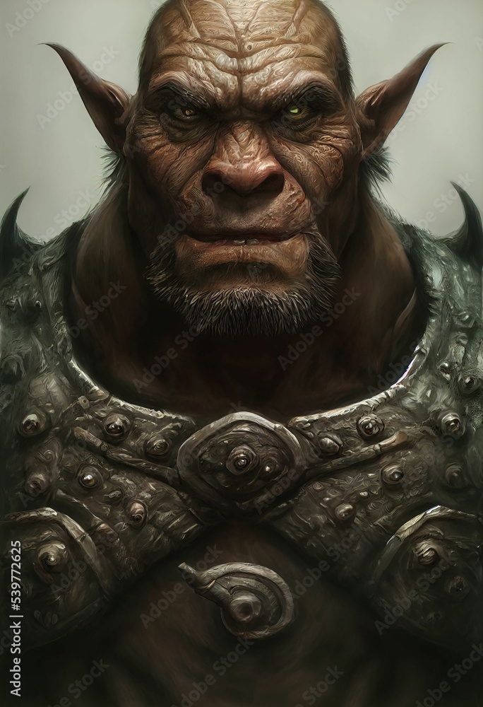 Hyper-realistic illustration of an ogre portrait against a white ...