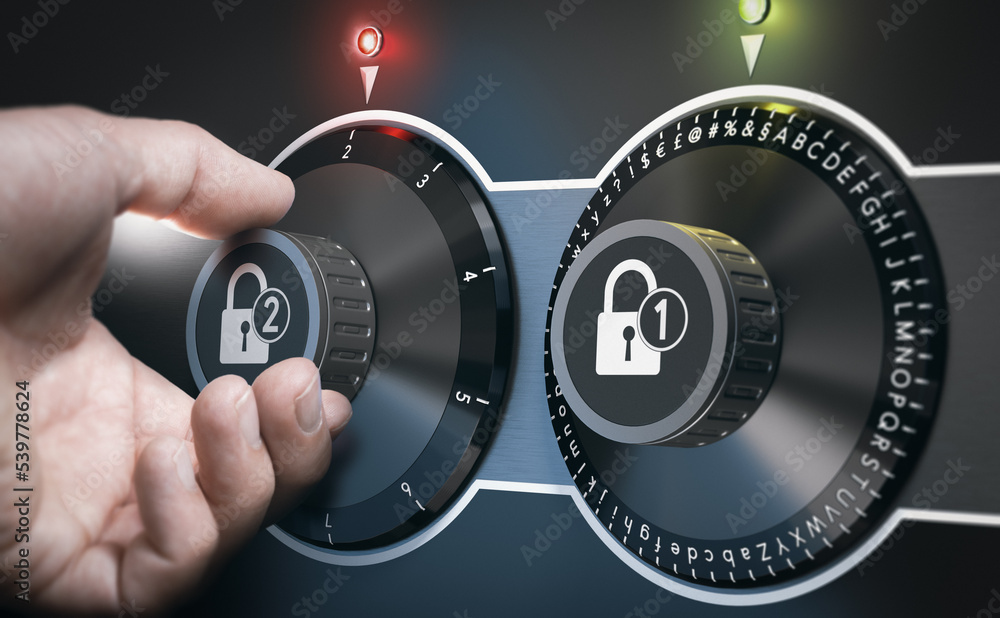 Man turning verification code knob to complete two-factor ...