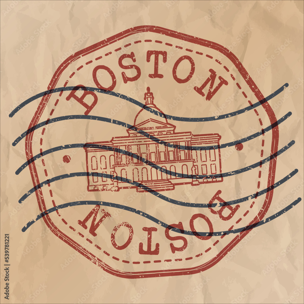Boston, MA, USA Stamp City Travel Passport. Design Retro Symbol Country ...