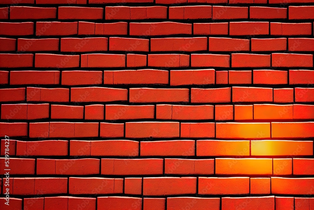 a red brick wall with the sun setting behind it, a brick wall that has ...