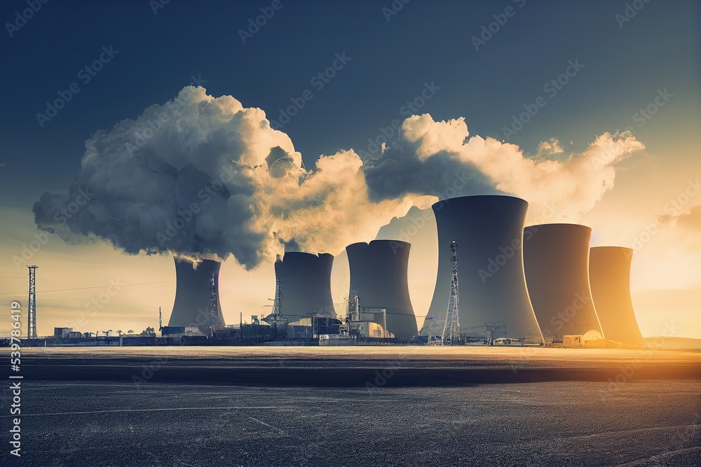 Power plant, fuel energy illustration, with clouds and heavy smoke ...