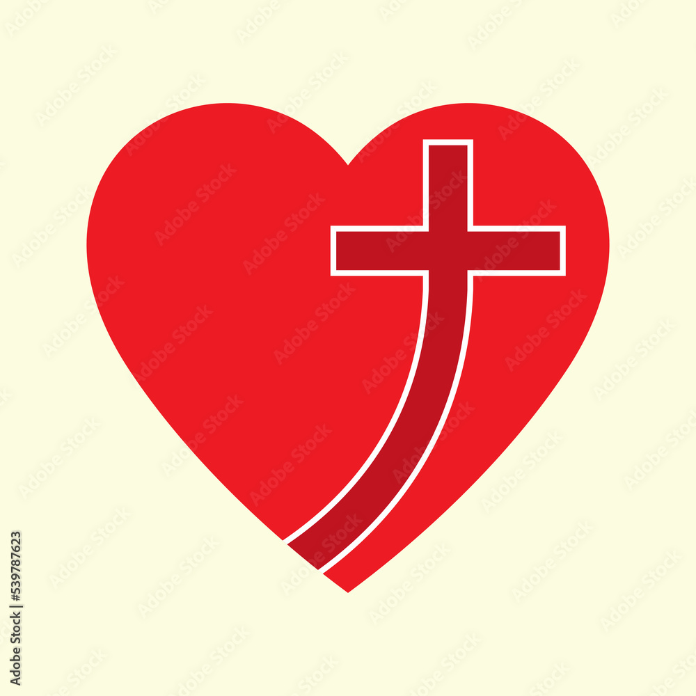 Christian cross icon in the heart inside. Jesus love symbol. God vector ...