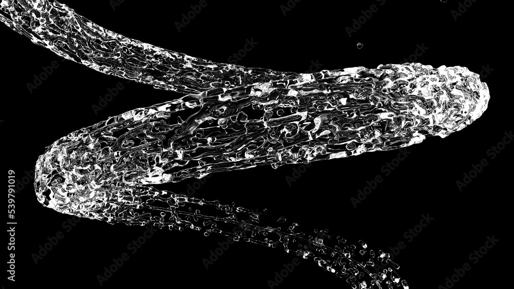 3D rendering simulation of water flow in circle shape on black ...