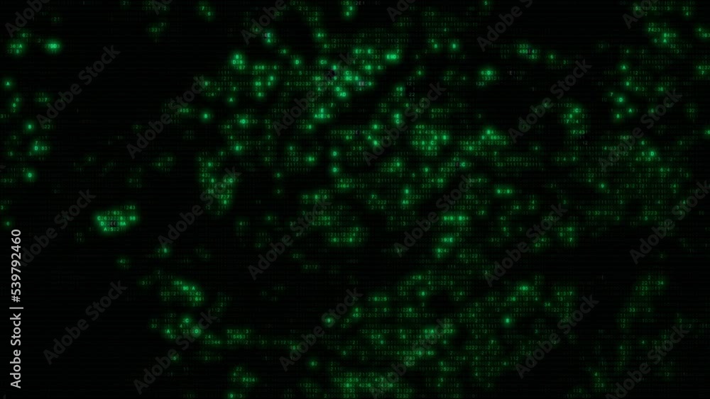 Abstract green computer hex code full-frame loop background. Concept binary encryption ...