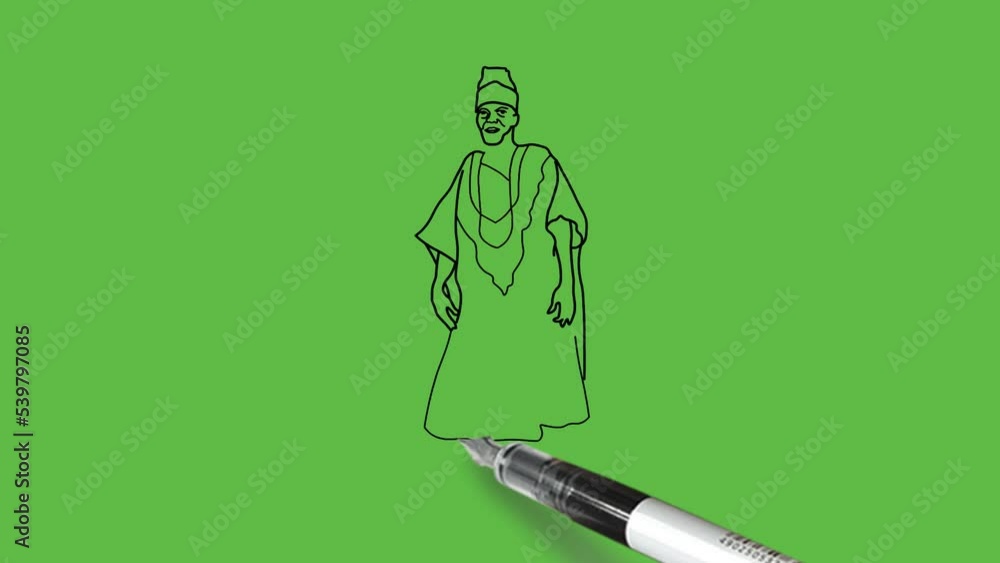 Draw dark complexion straight standing man wearing yellow, ferozi and ...