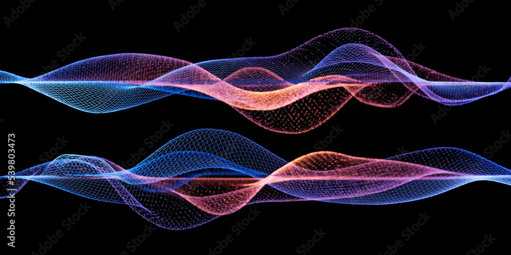 ภาพประกอบสต็อก Two abstract blue red sound waves or frequency signals ...