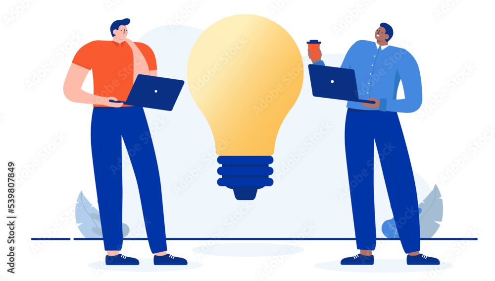 Idea at work - Two people working on new ideas in office, thinking and ...