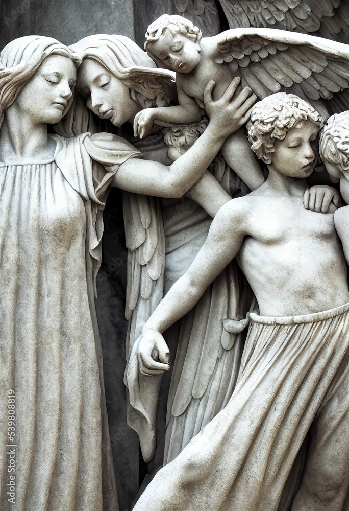 Vertical hyper-realistic illustration of angles statue Stock ...