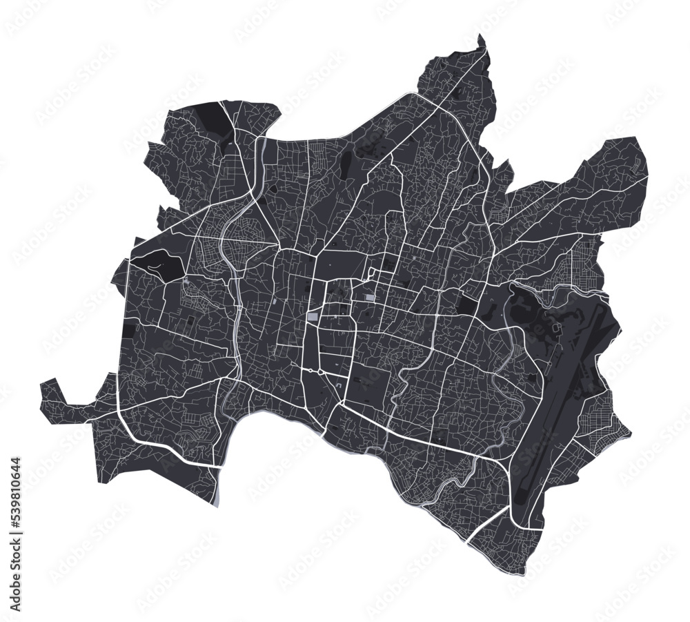 Kathmandu vector map. Detailed black map of Kathmandu city poster with ...