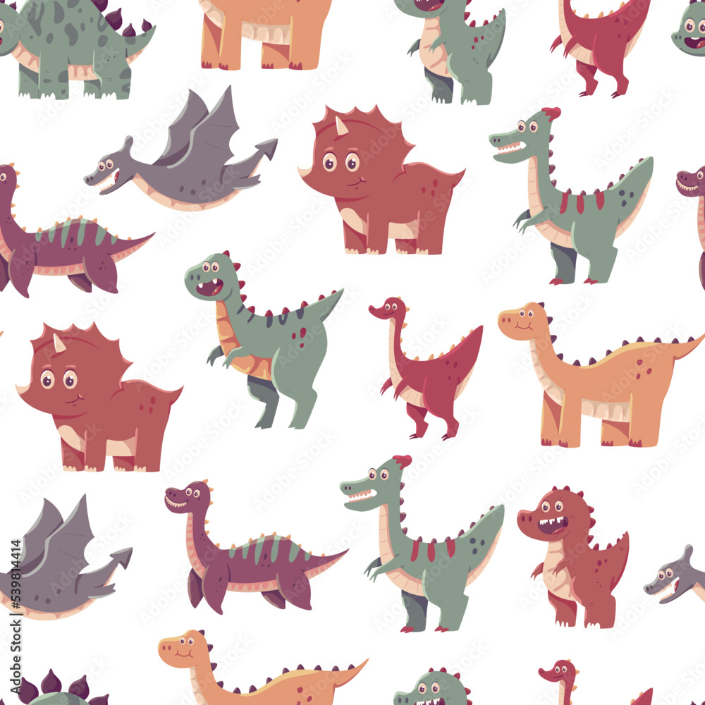 Dinosaurs vector cartoon seamless pattern on white background for ...