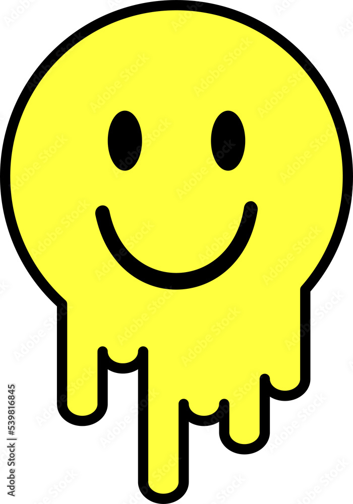 Melting smile. Dripping smile. Smile icon. Yellow smile. Good mood ...