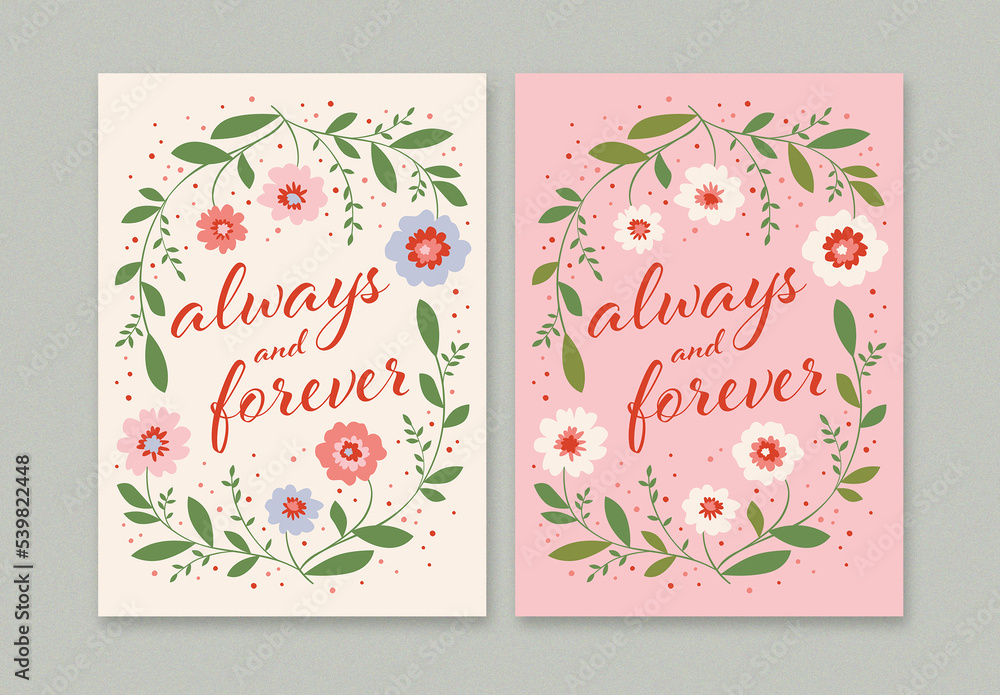 Floral Anniversary Card Layout Stock Template | Adobe Stock