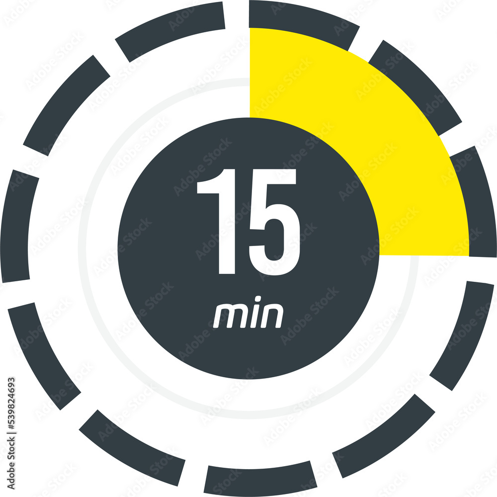 15 minutes timer. Stopwatch symbol in flat style. Illustration Stock ...