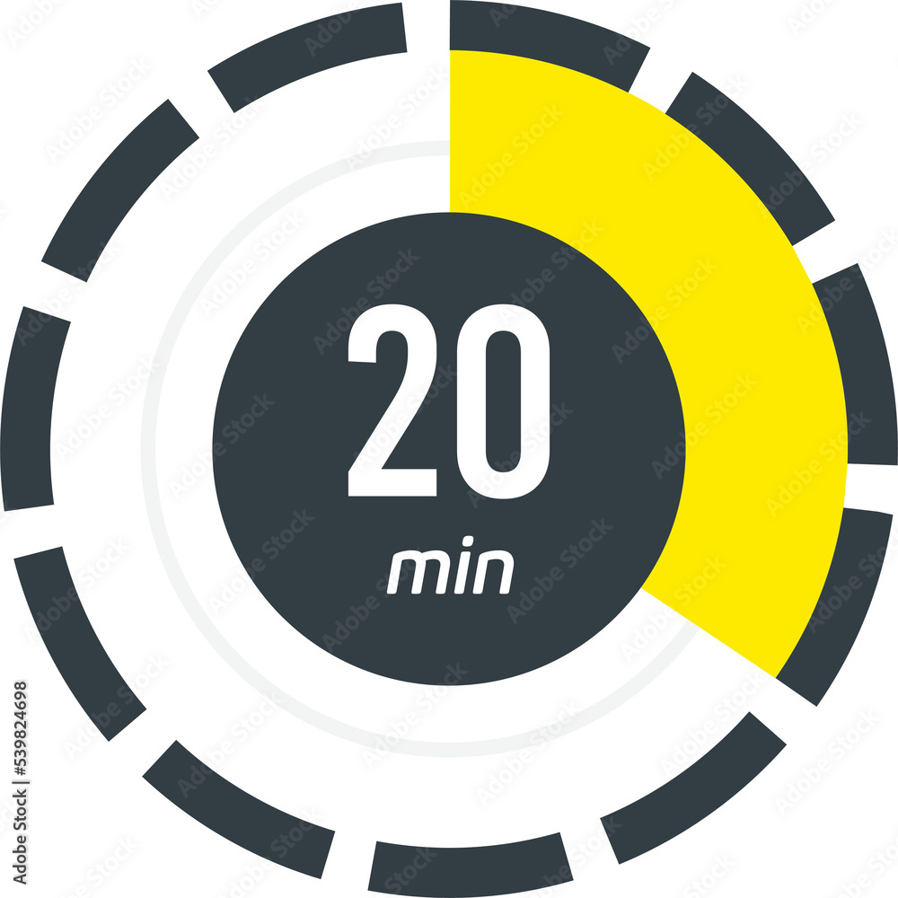 20 minutes timer. Stopwatch symbol in flat style. Illustration Stock ...
