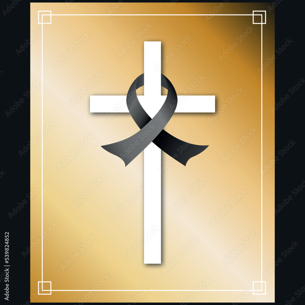 funeral card template with black ribbon and metallic background Stock ...