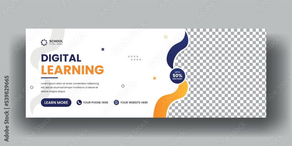 Digital learning platform web banner template and school admission ...
