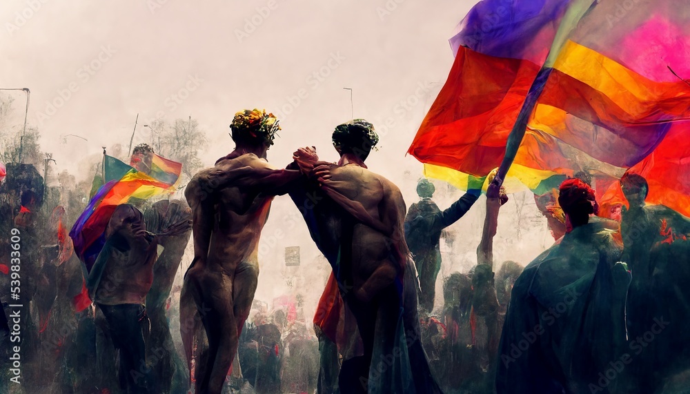 LGBTQ+, Gaypride event, people walking in the street, giant LGBTQ+ ...