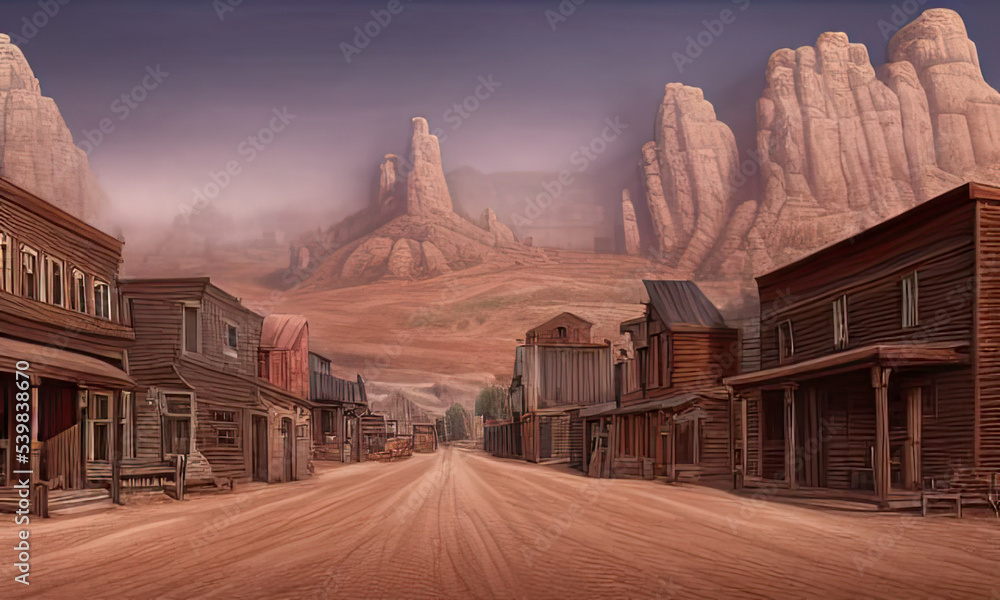 Ghost town out west desert. old abandon buildings and mountains ...