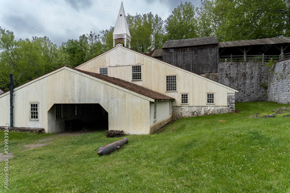Hopewell Furnace National Historic Site in Pennsylvania. Cast house ...