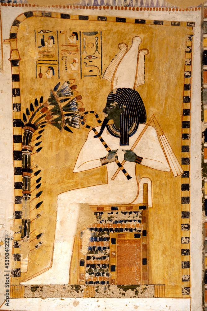 wall relief of the god Osiris at the tomb of Menna. Luxor. Egypt. Stock ...
