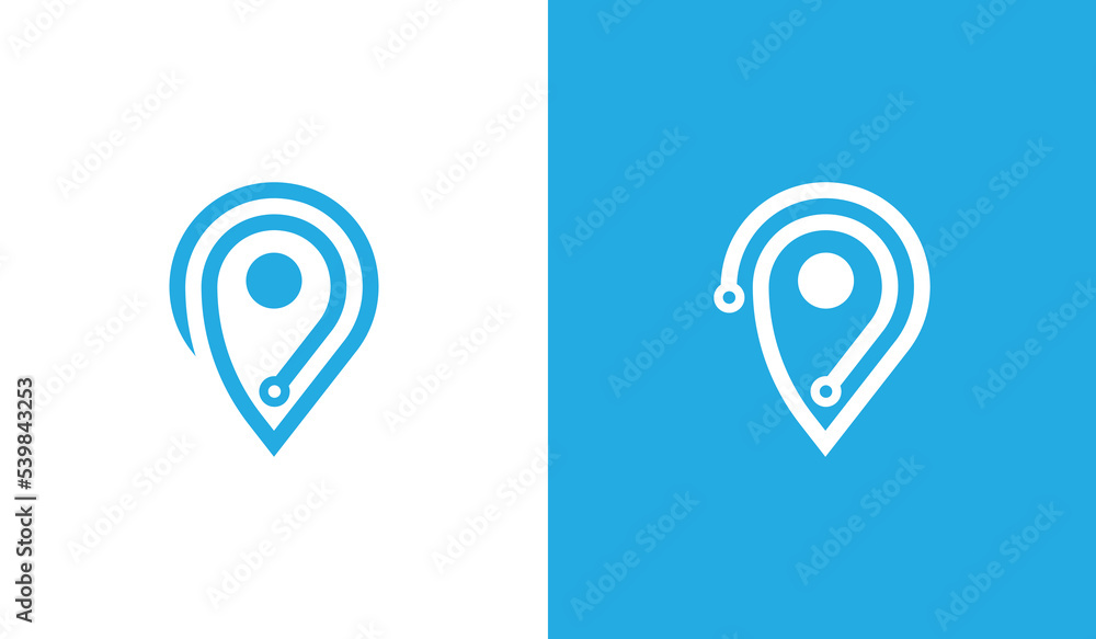 Location Pin Tech Logo Concept symbol sign icon Element Design Line Art ...