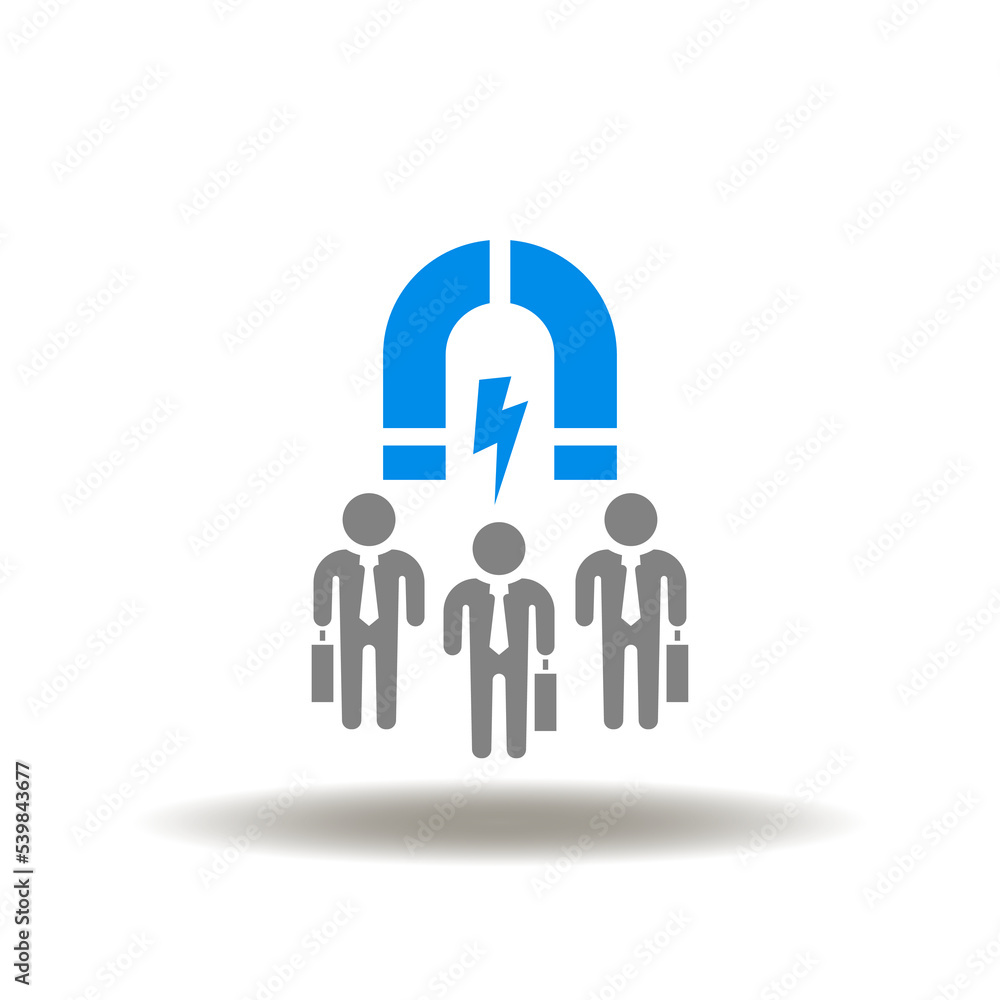 Vector illustration of magnet with business group. Icon of employees ...