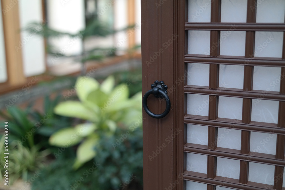 Traditional Korean window made by connecting trees horizontally and ...