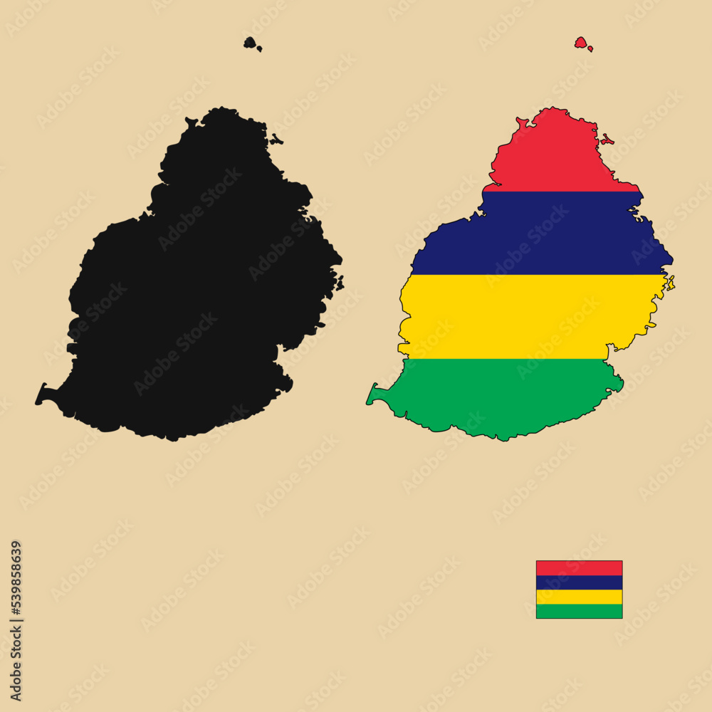 Vector of Mauritius country outline map with flag set isolated on plain ...