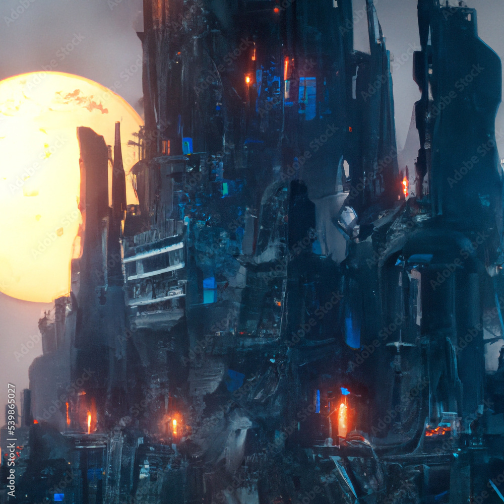 Digital concept art of futuristic cityscape. Future city alien world ...