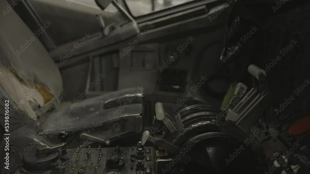 This video shows the interior of a vintage military control cockpit ...