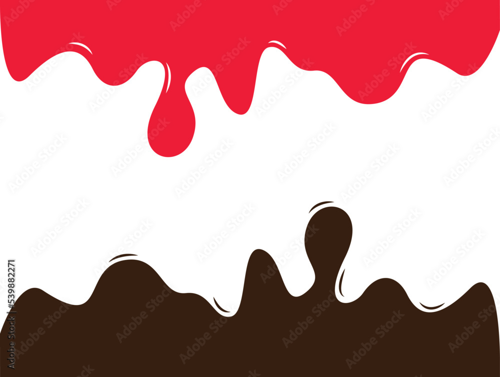 Chocolate melted. Melted strawberry Syrup. flowing strawberry drops ...