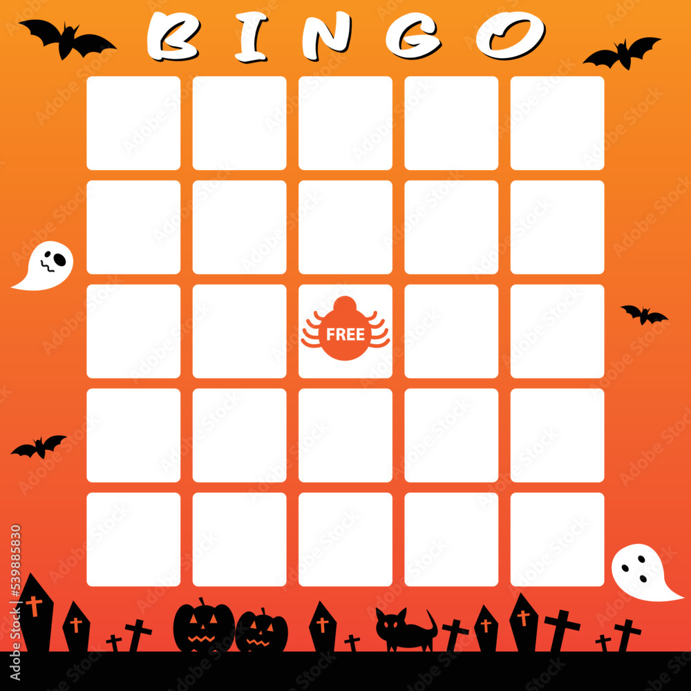 Halloween Themed Blank Bingo Cards With Decorated Bingo. Stock Vector ...