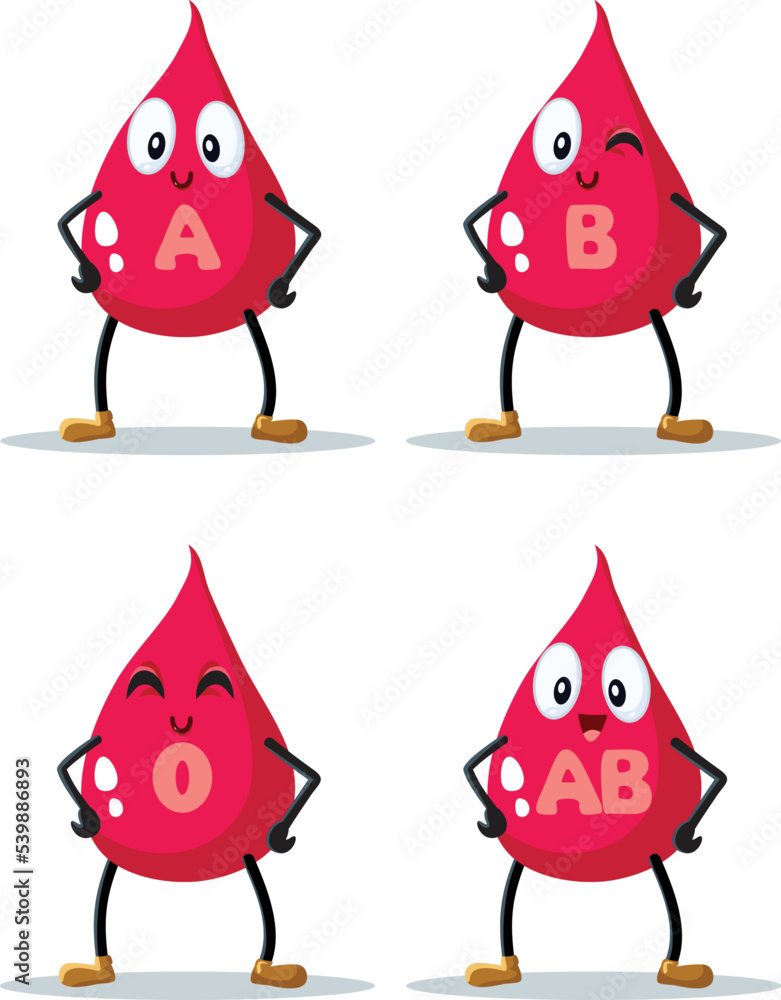 Various Blood Type Character Droplet Mascots Vector Cartoon ...