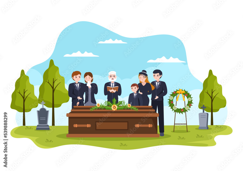 Funeral Ceremony in Grave of Sad People in Black Clothes Standing and ...
