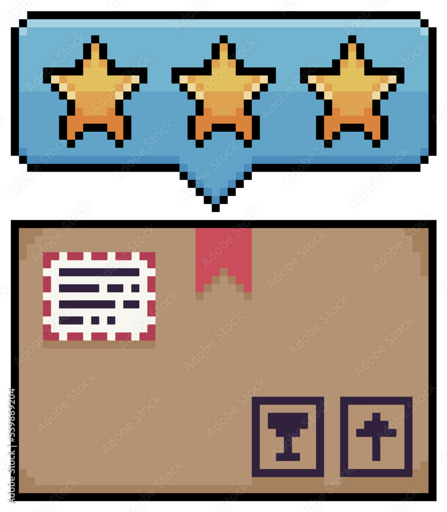 Pixel art order with star rating bar, order evaluation, package ...