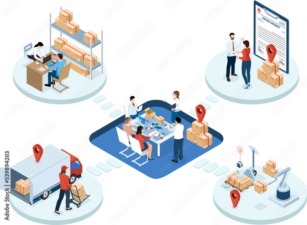 3D isometric Logistics Supply Chain Management and Delivery concept ...