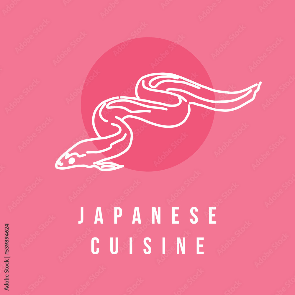 Logo template with image of eel drawn by hand drawn lines. Emblem for ...