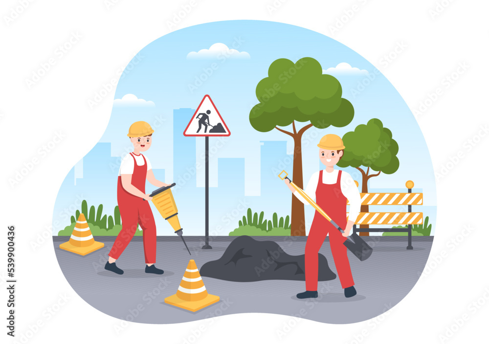 Road Construction and Highway Maintenance Workers Working on Asphalt ...