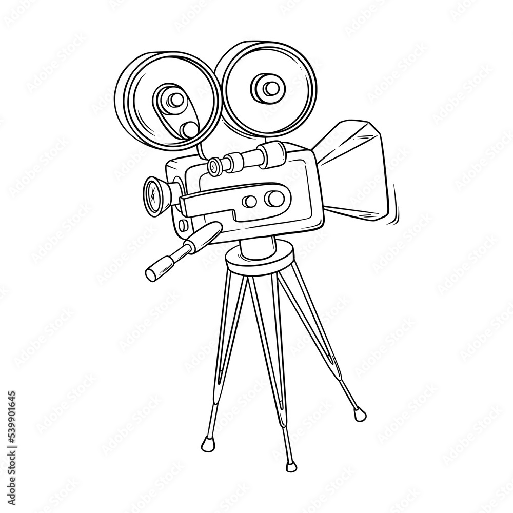 Cinema camera sketch. Cinema vintage camera in doodle style. Vector ...