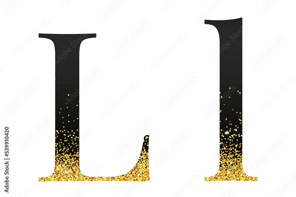 Elegant Black and Gold Glitter alphabet set with letters, numbers ...